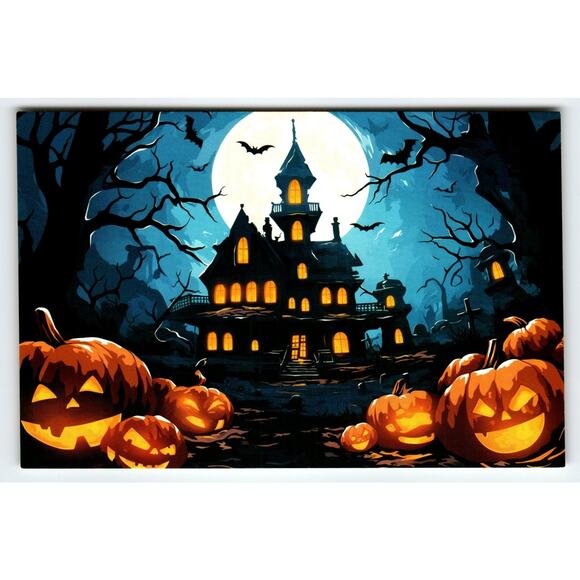 Halloween Postcard | Other | Vintage Halloween Haunted House ...